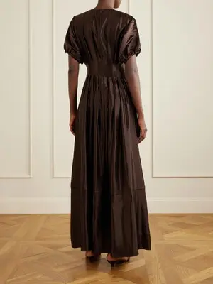 JOSEPH Nova Gathered Linen And Silk-blend Maxi Dress - Brown