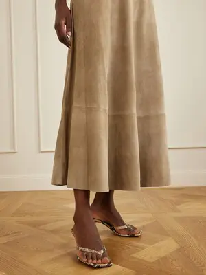 ST. AGNI Paneled Suede Midi Skirt