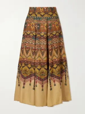 EMPORIO SIRENUSE Kendal Desert Printed Woven Silk-blend Maxi Skirt - Brown