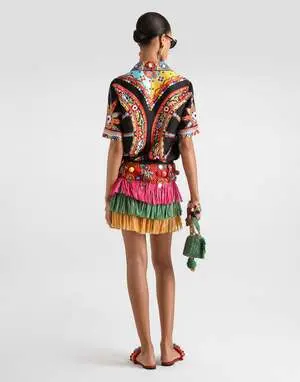 Dolce & Gabbana Raffia Miniskirt With Applications Skirts Multi-colored