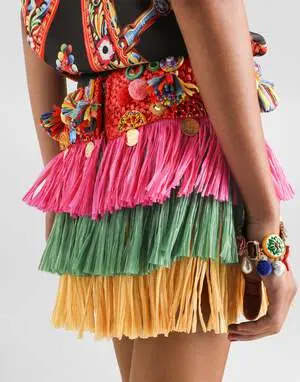 Dolce & Gabbana Raffia Miniskirt With Applications Skirts Multi-colored