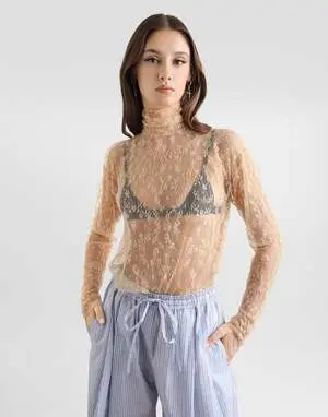 Dolce & Gabbana Chantilly Lace High Neck Blouse - Multicolor