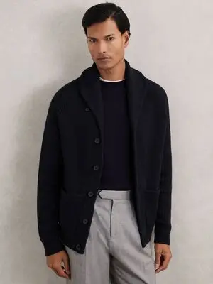 REISS Shawl-collar Cardigan With Wool - Navy