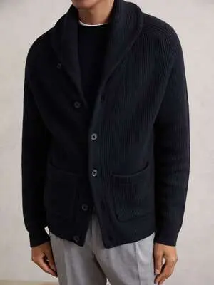 REISS Shawl-collar Cardigan With Wool - Navy
