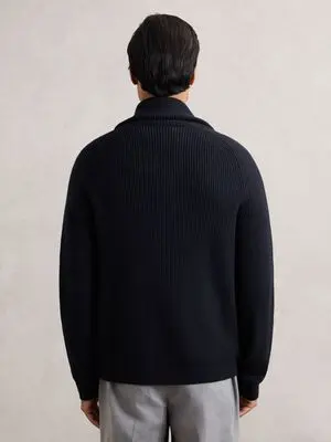 REISS Shawl-collar Cardigan With Wool - Navy