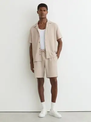 REISS Textured Drawstring Shorts - Stone
