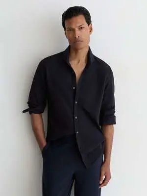 REISS Cotton-piqué Gart-dyed Shirt Regular-fit - Navy