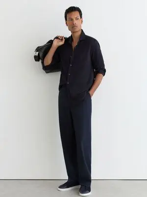 REISS Cotton-piqué Gart-dyed Shirt Regular-fit - Navy