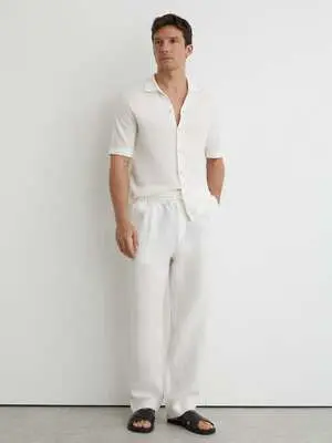 REISS Textured-knit Button-through Shirt