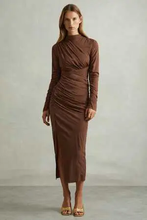 REISS Ruched Jersey Midi Dress