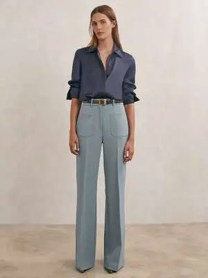 REISS Twill Patch-pocket Flared Trousers