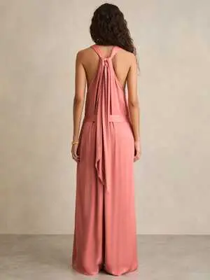 REISS Rosin Satin Draped Wide-leg Jumpsuit