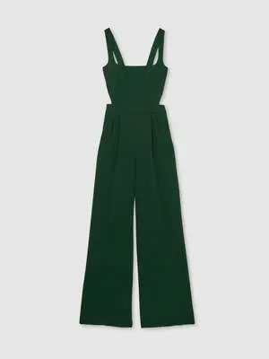 REISS Dion Wide Leg Jumpsuit With Cut-out Detail - Dark Green