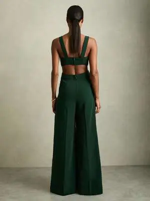 REISS Dion Wide Leg Jumpsuit With Cut-out Detail - Dark Green