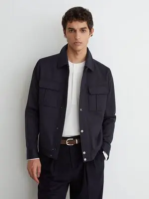 REISS Lyocell-cotton Twill Bomber Jacket - Navy