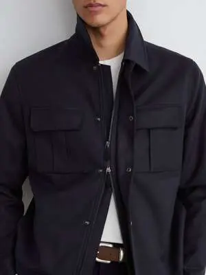 REISS Lyocell-cotton Twill Bomber Jacket - Navy