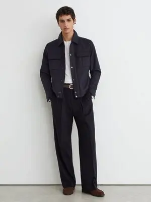 REISS Lyocell-cotton Twill Bomber Jacket - Navy