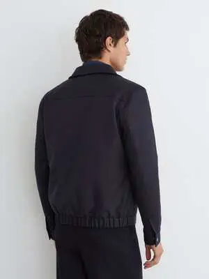 REISS Lyocell-cotton Twill Bomber Jacket - Navy