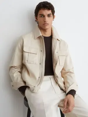 REISS Lyocell-cotton Twill Bomber Jacket - Stone