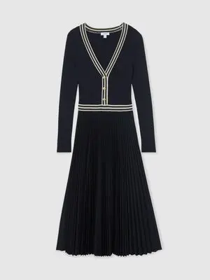 REISS Rib-knit Stripe-trim Midi Dress