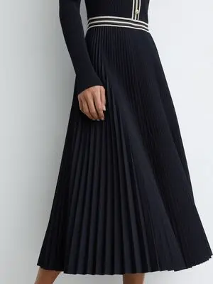 REISS Rib-knit Stripe-trim Midi Dress