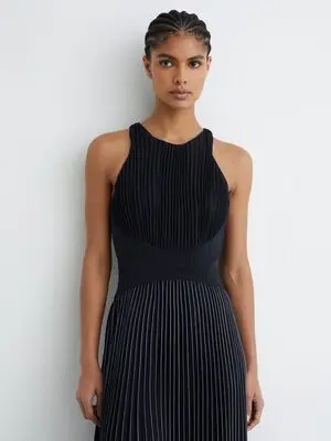 REISS Pleated Sleeveless Midi Dress