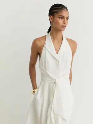 REISS Sleeveless Tie-front Midi Dress With Linen - Cream