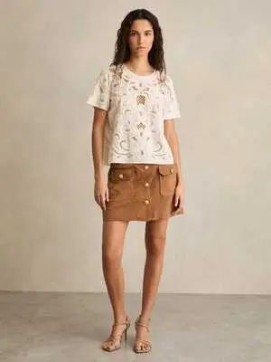 REISS Floral Cut-out Embroidery Top