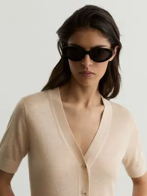 REISS Seren Short-sleeve V-neck Cardigan