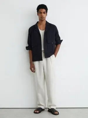 REISS Linen Relaxed-fit Drawstring Trousers - Stone