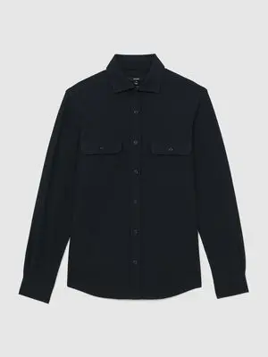 REISS Textured Twin-pocket Overshirt Cotton-blend - Navy