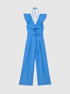 REISS Ruffle Tie-neck Wide-leg Jumpsuit