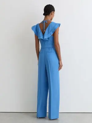 REISS Ruffle Tie-neck Wide-leg Jumpsuit