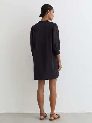 REISS Cotton Cheesecloth Broderie Mini Dress