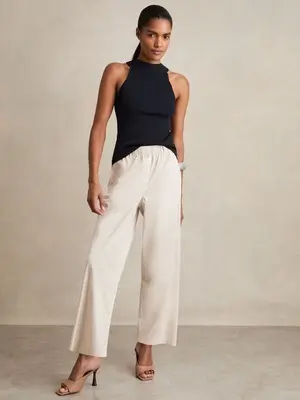 REISS Cotton-blend Straight-leg Trousers - Stone