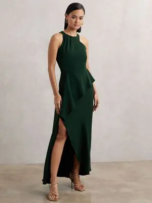 REISS Gabriella Ruffled Slash-detail Maxi Dress - Green