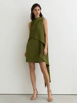 REISS Drape-detail Layered Mini Dress - Green