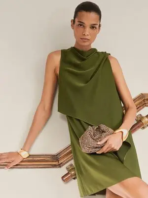 REISS Drape-detail Layered Mini Dress - Green
