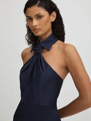 Halston Satin Halter Neck Maxi Dress