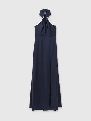 Halston Satin Halter Neck Maxi Dress