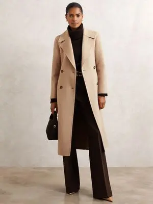 REISS Double-breasted Blindseam Coat Wool-blend - Neutral