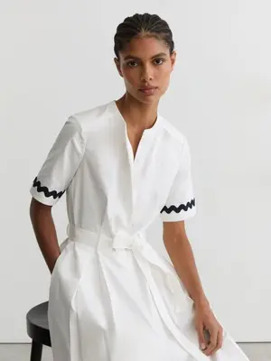 REISS Isabelle Stretch-cotton Midi Dress With Wave Trim - Cream/navy