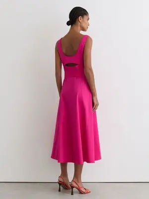 REISS Cotton Belted Midi Dress With Stretch - Pink