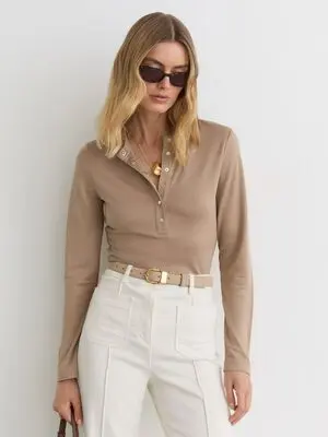 REISS Jersey Long-sleeve Henley Top - Camel