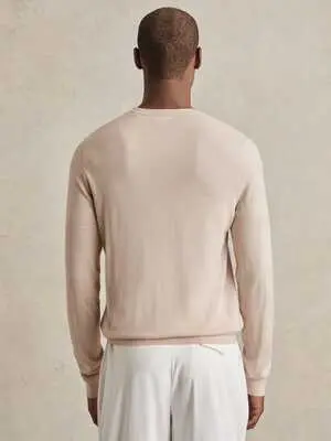 REISS Merino Wool Crew Neck Jumper - Beige