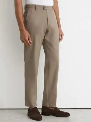 REISS Cotton Piqué Chino Trousers - Walnut Brown
