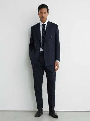 REISS Virgin Wool Pinstripe Side-adjuster Suit Trousers Tailored-fit - Navy