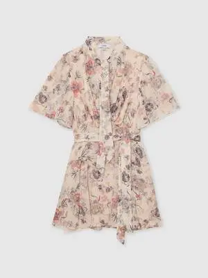 REISS Metallic-floral Flippy Mini Dress