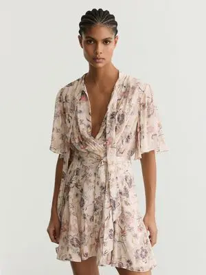 REISS Metallic-floral Flippy Mini Dress