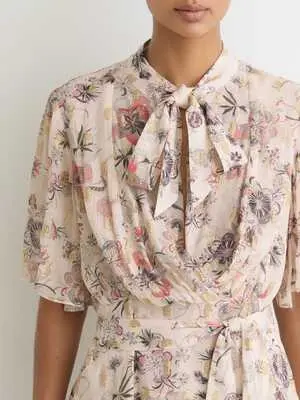 REISS Metallic-floral Flippy Mini Dress